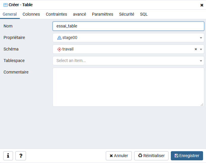 Création d'une table avec PgAdmin [Gestion d'une base et de ses objets]