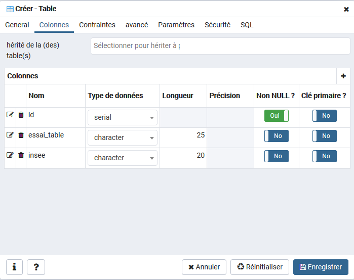 Création d'une table avec PgAdmin [Gestion d'une base et de ses objets]
