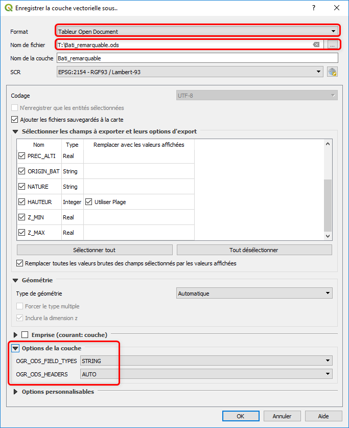 Export de données attributaires [8- Import-Export]